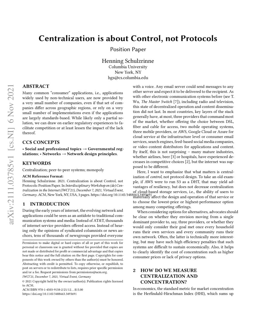 Centralization is about Control, not Protocols (Position Paper) | DeepAI