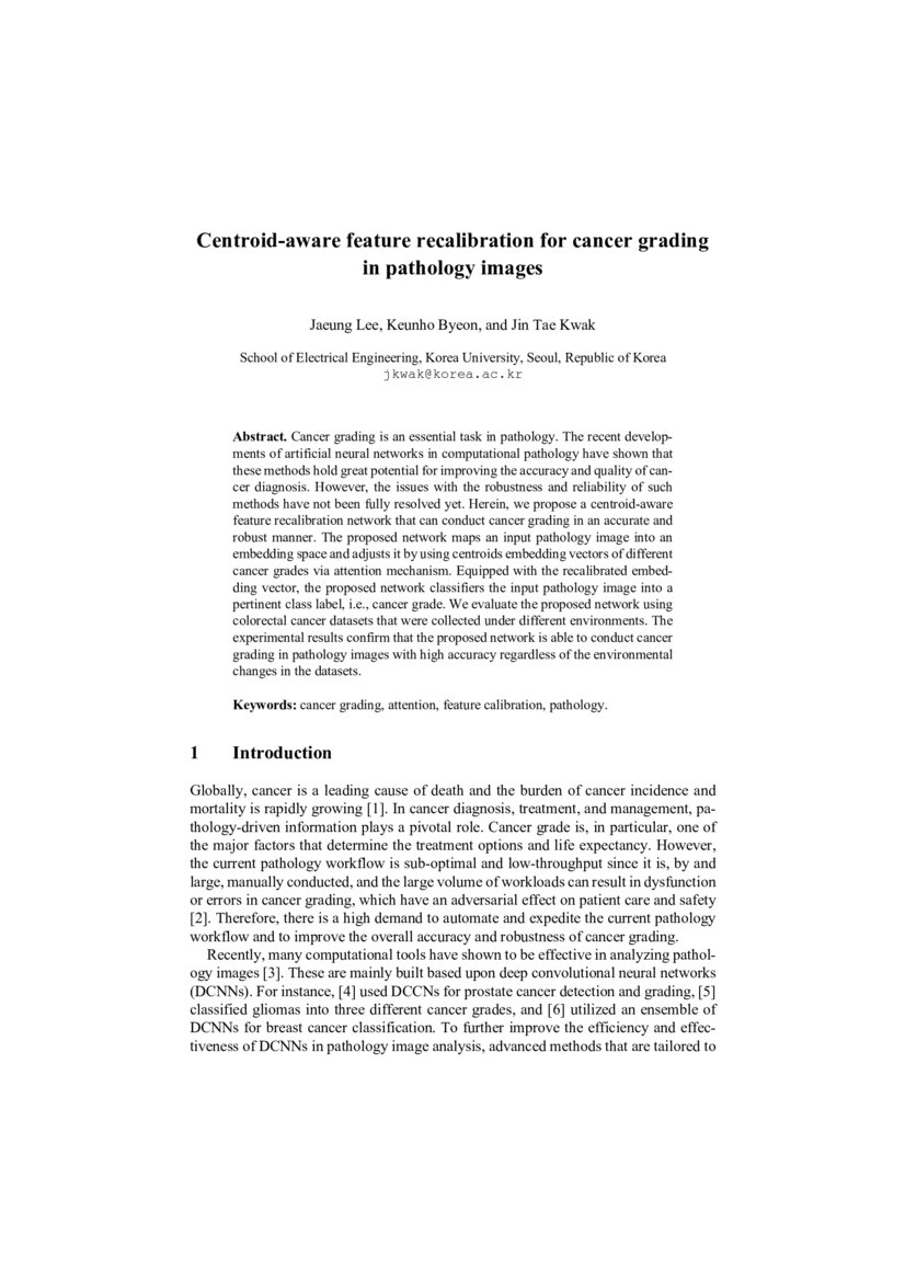 Centroid-aware feature recalibration for cancer grading in pathology images | DeepAI