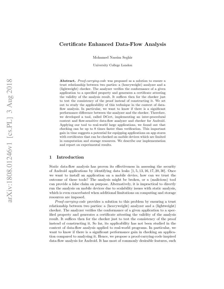 Certificate Enhanced Data-Flow Analysis | DeepAI