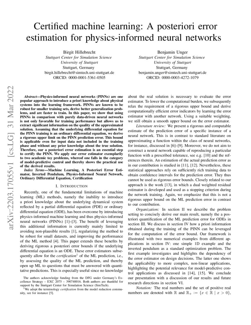 Certified machine learning: A posteriori error estimation for physics ...