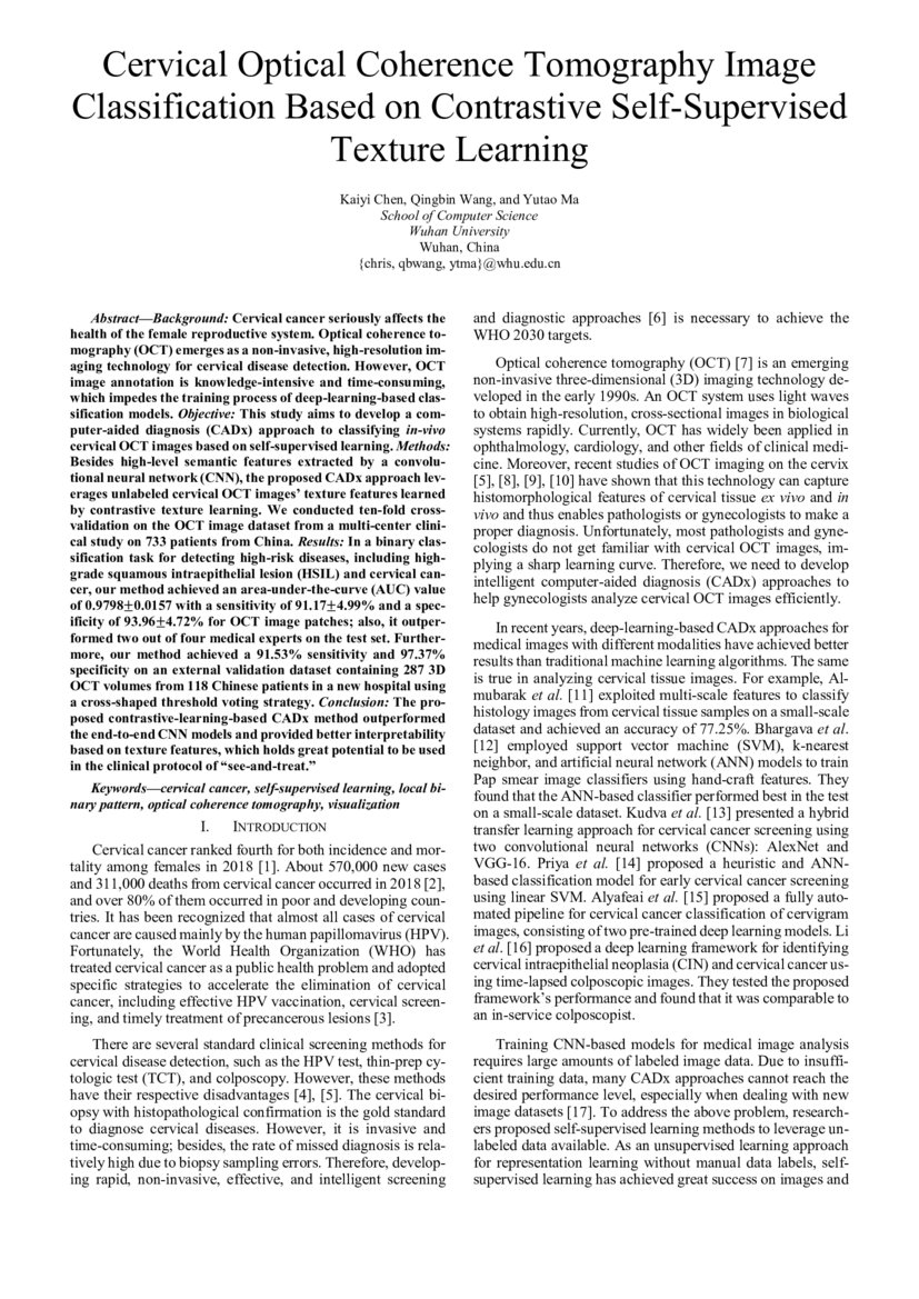 Cervical Optical Coherence Tomography Image Classification Based on ...