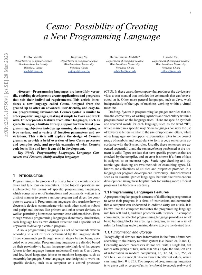Cesno: Possibility of Creating a New Programming Language | DeepAI