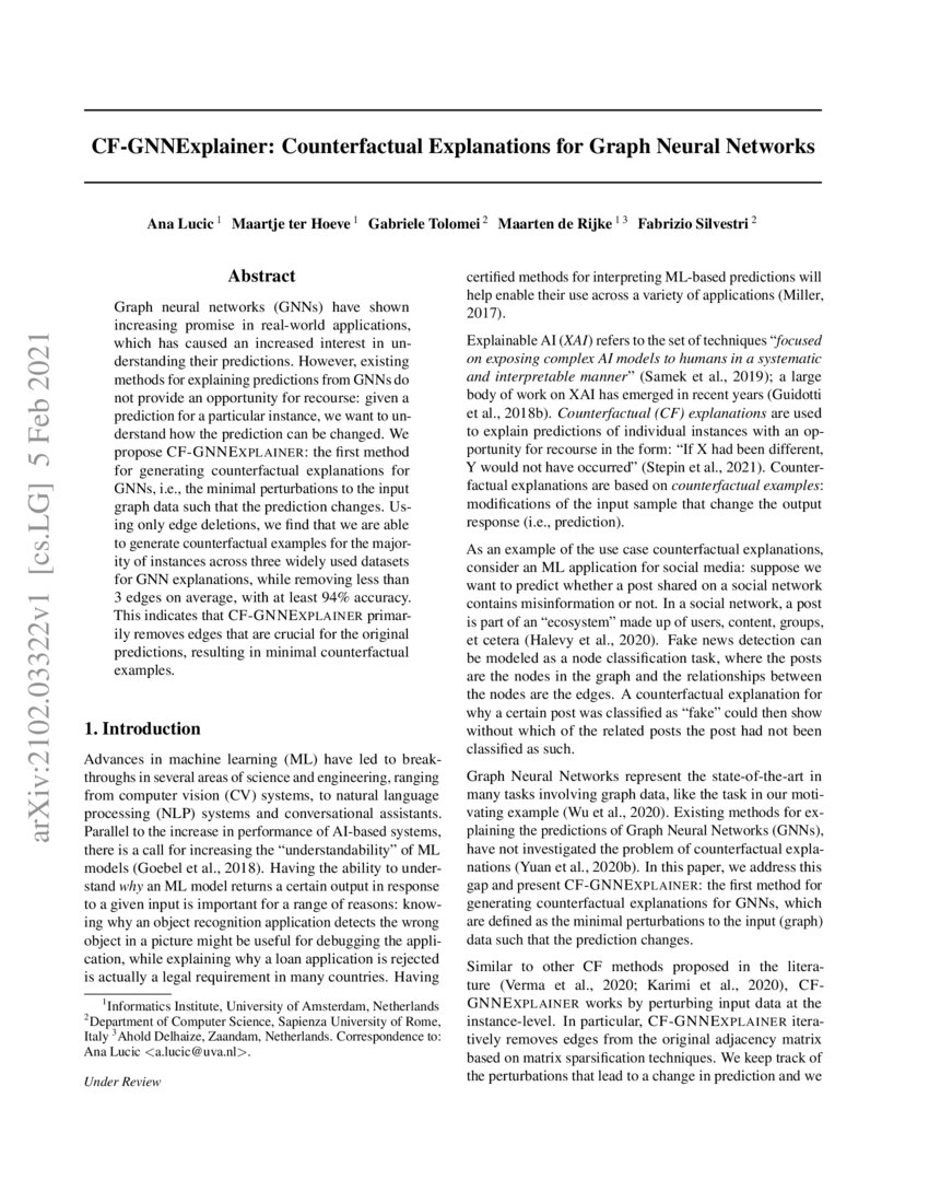 CF-GNNExplainer: Counterfactual Explanations for Graph Neural Networks | DeepAI