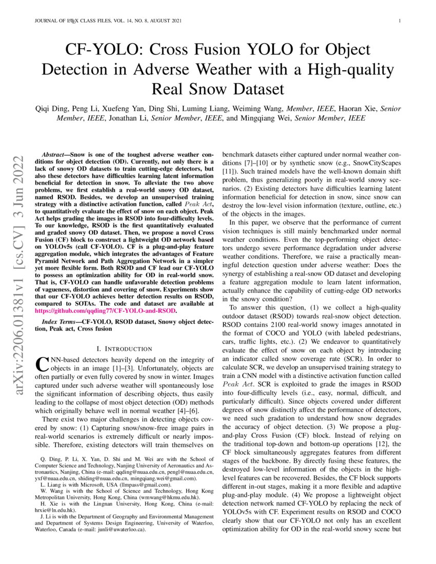 CF-YOLO: Cross Fusion YOLO for Object Detection in Adverse Weather with ...