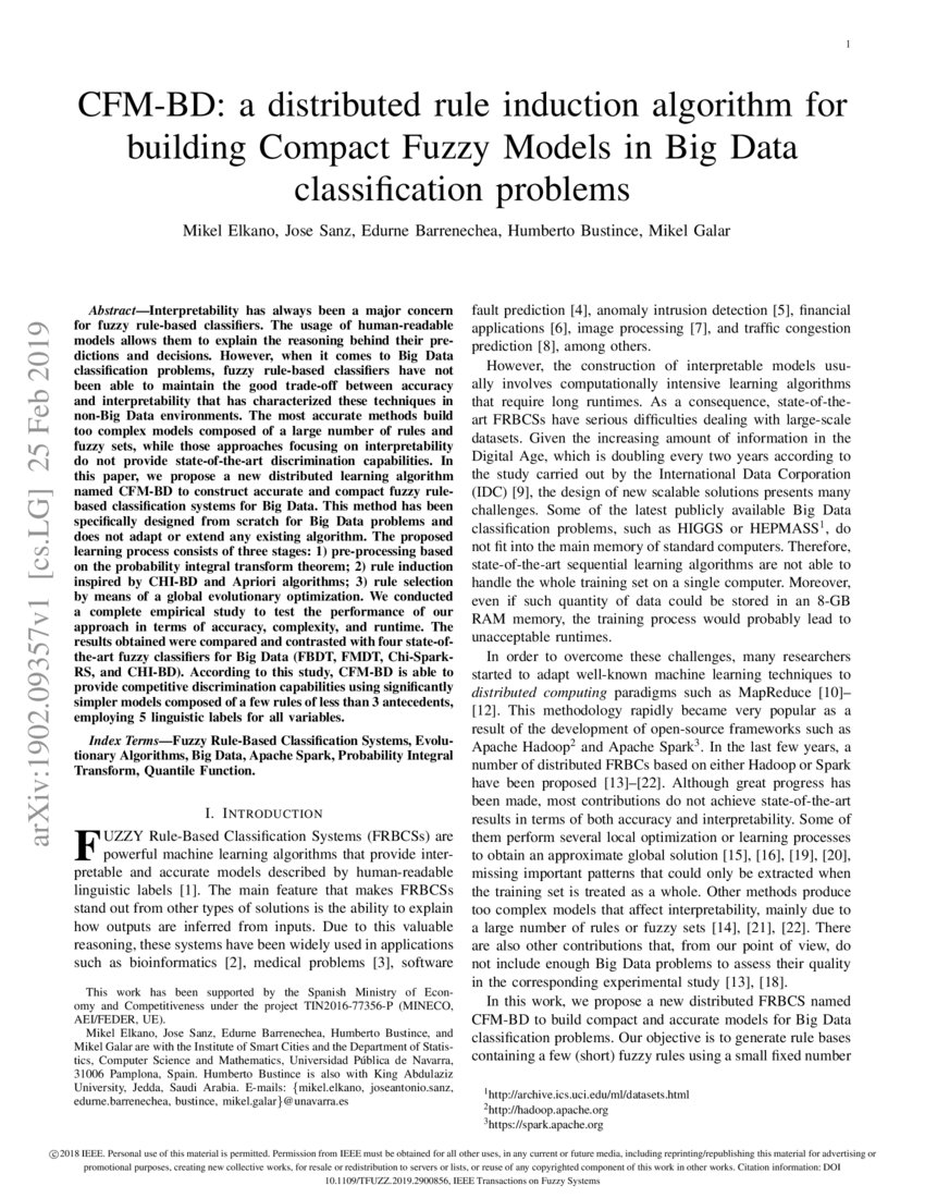CFM-BD: a distributed rule induction algorithm for building Compact Fuzzy Models in Big Data ...