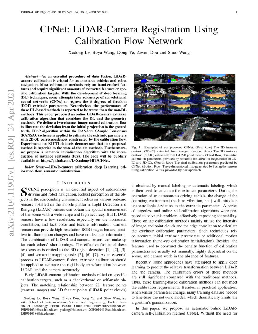 CFNet: LiDAR-Camera Registration Using Calibration Flow Network | DeepAI