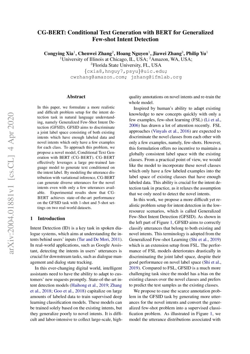 CG-BERT: Conditional Text Generation with BERT for Generalized Few-shot ...