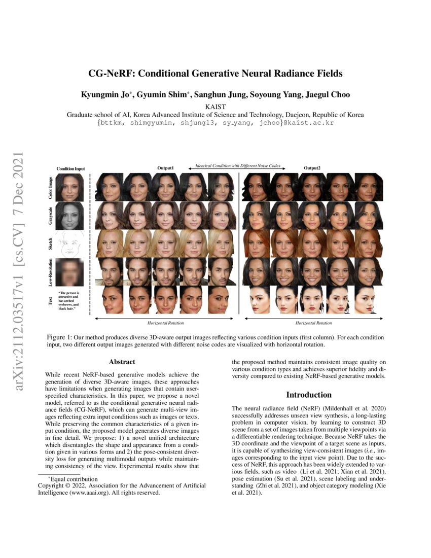 CG-NeRF: Conditional Generative Neural Radiance Fields | DeepAI