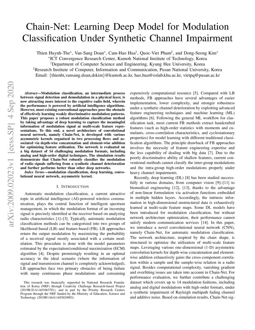Chain-Net: Learning Deep Model for Modulation Classification Under ...