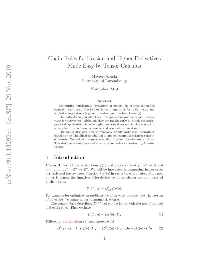 Chain Rules for Hessian and Higher Derivatives Made Easy by Tensor ...
