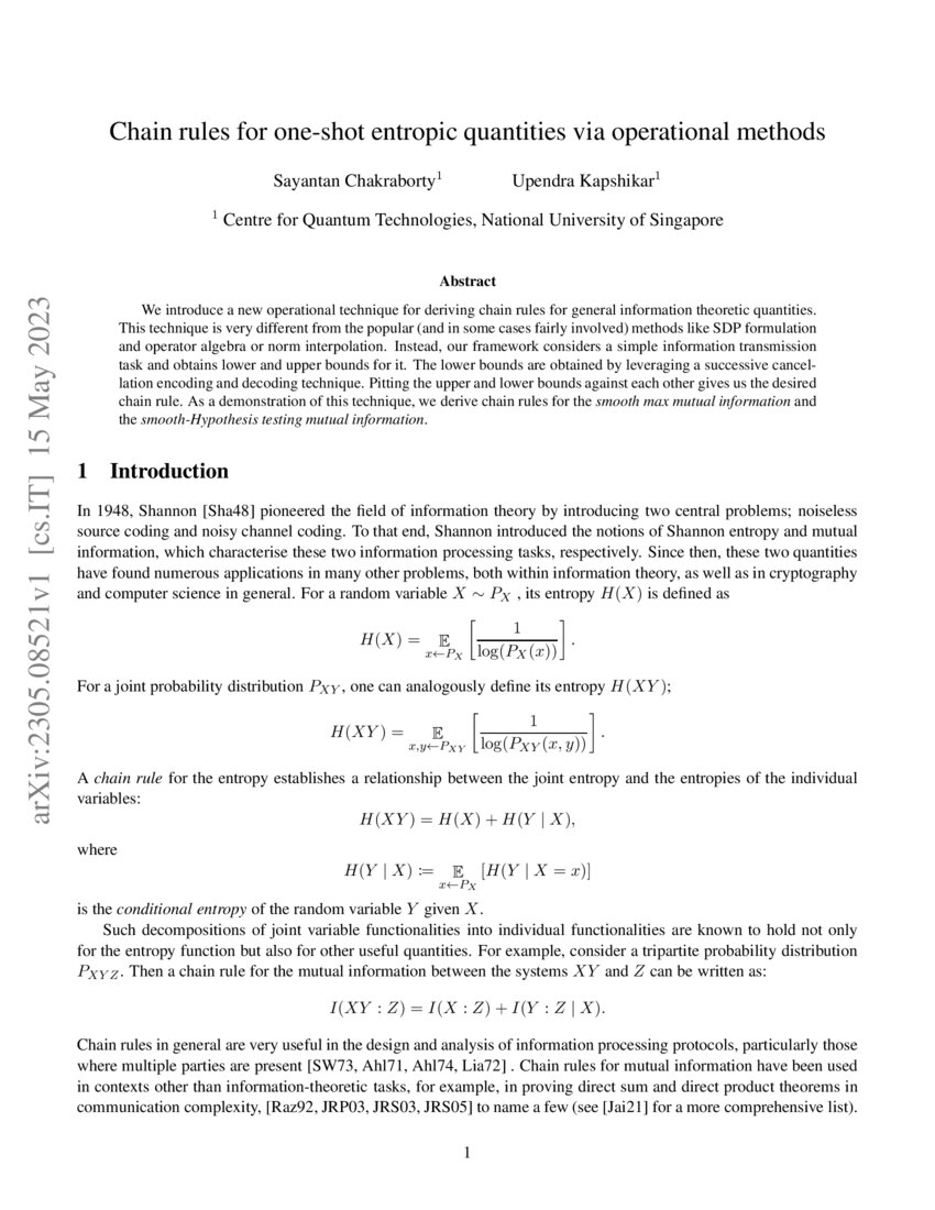 Chain rules for one-shot entropic quantities via operational methods ...