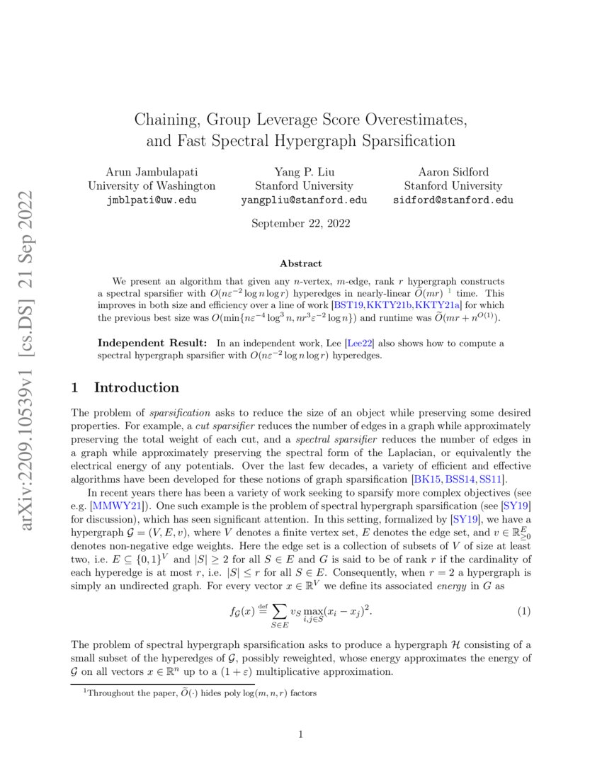 Chaining Group Leverage Score Overestimates And Fast Spectral Hypergraph Sparsification Deepai 