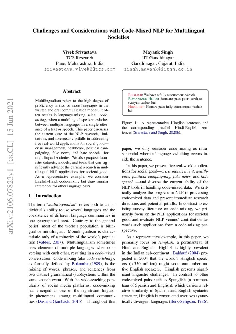 Challenges and Considerations with Code-Mixed NLP for Multilingual ...