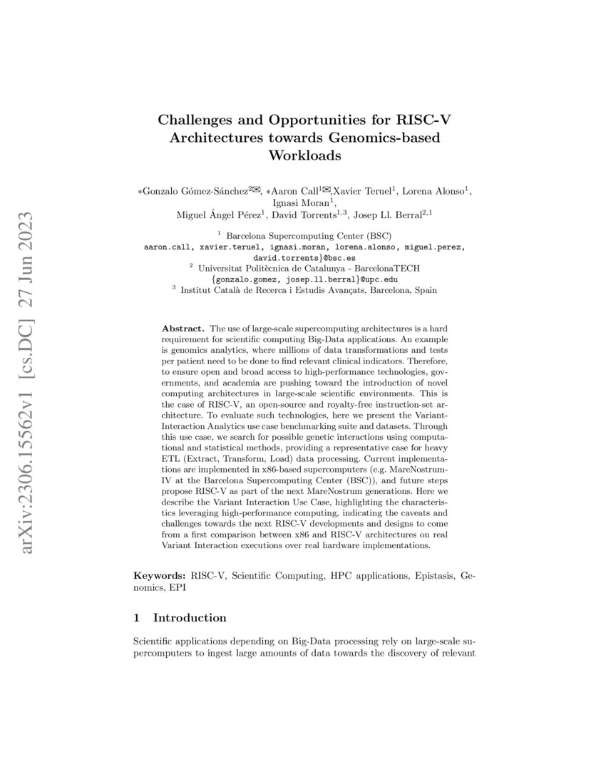 Challenges and Opportunities for RISC-V Architectures towards Genomics ...