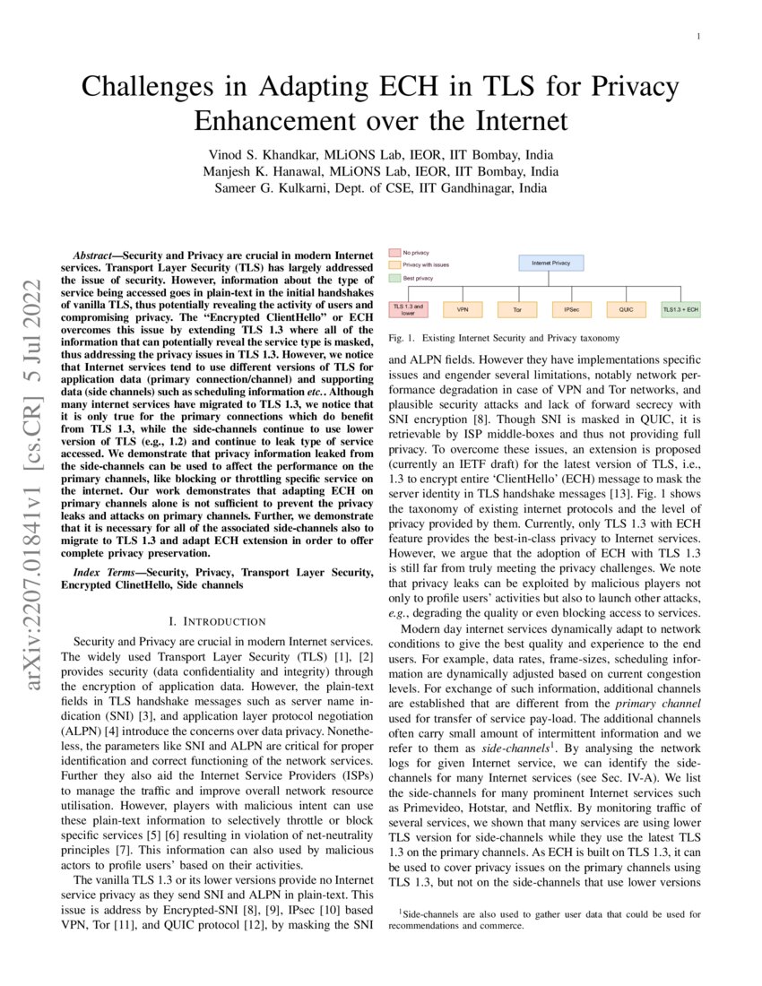 Challenges in Adapting ECH in TLS for Privacy Enhancement over the Internet | DeepAI