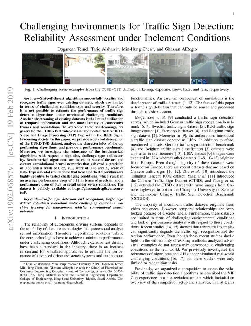 Challenging Environments for Traffic Sign Detection: Reliability ...