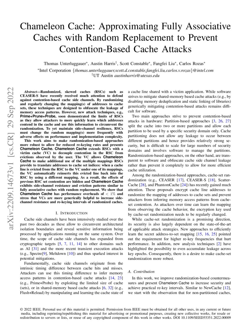 Chameleon Cache: Approximating Fully Associative Caches with Random Replacement to Prevent ...