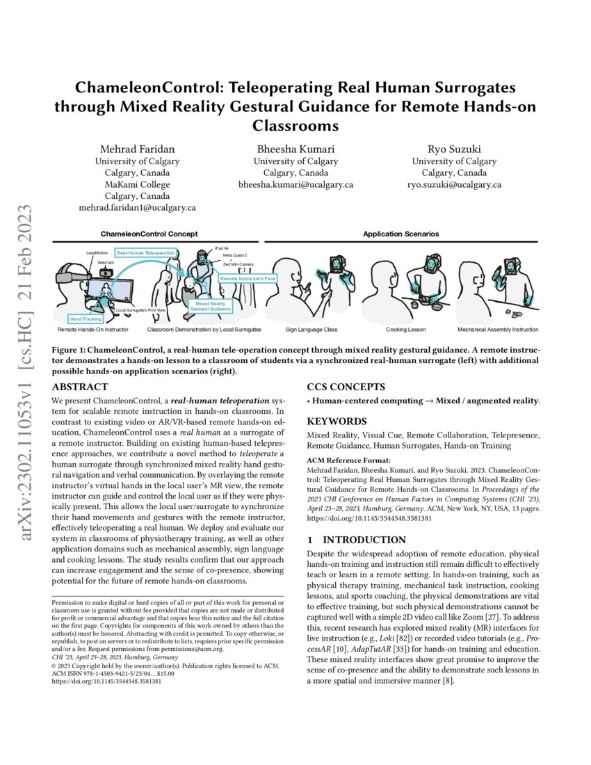 ChameleonControl: Teleoperating Real Human Surrogates through Mixed ...