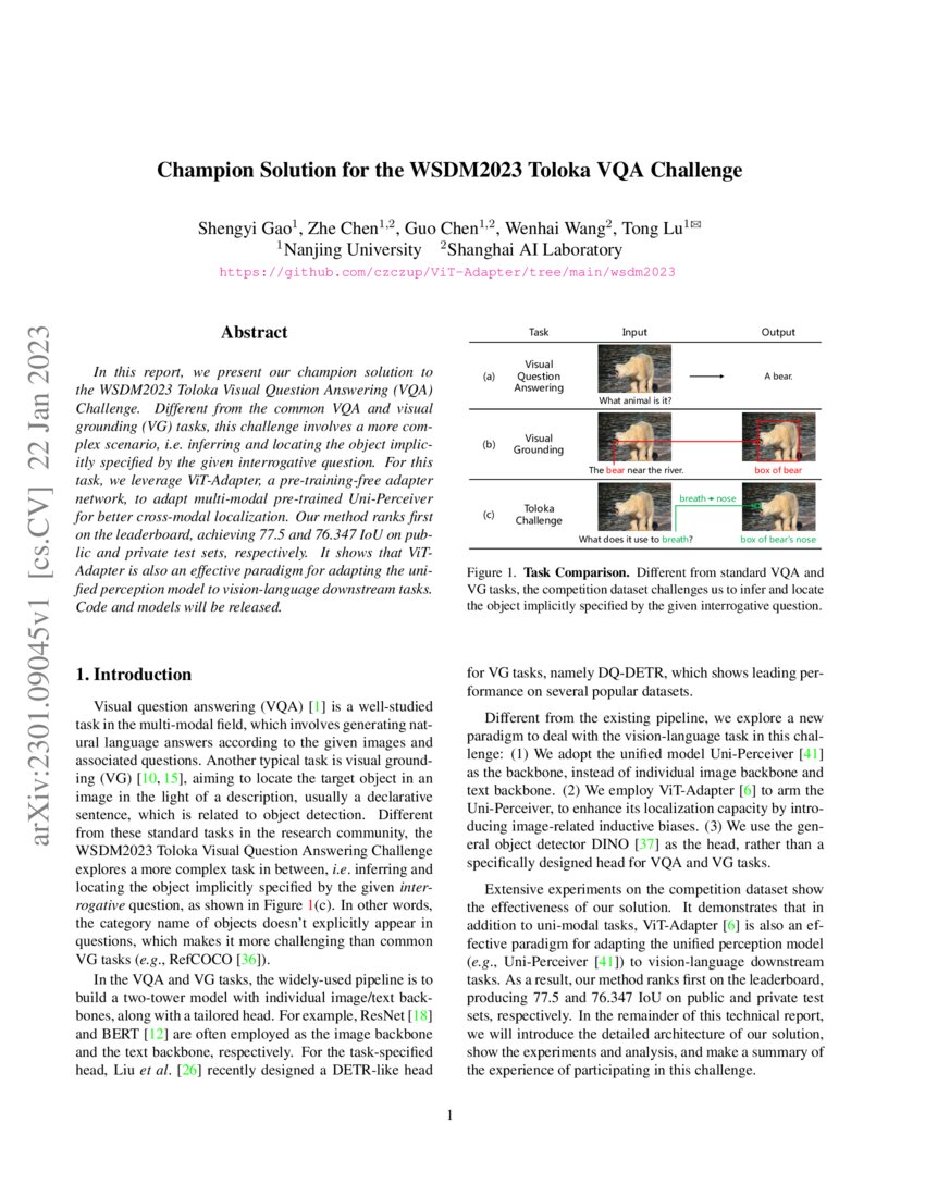 Champion Solution for the WSDM2023 Toloka VQA Challenge | DeepAI