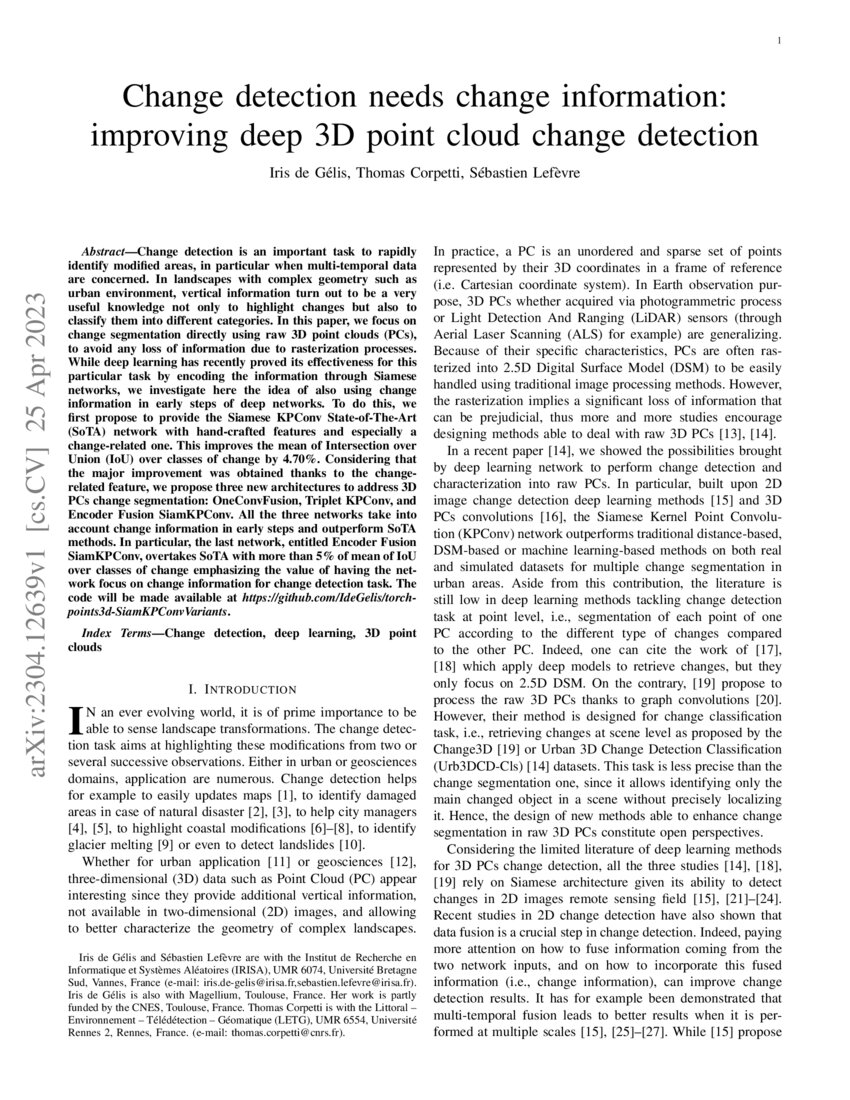Change detection needs change information: improving deep 3D point cloud change detection | DeepAI