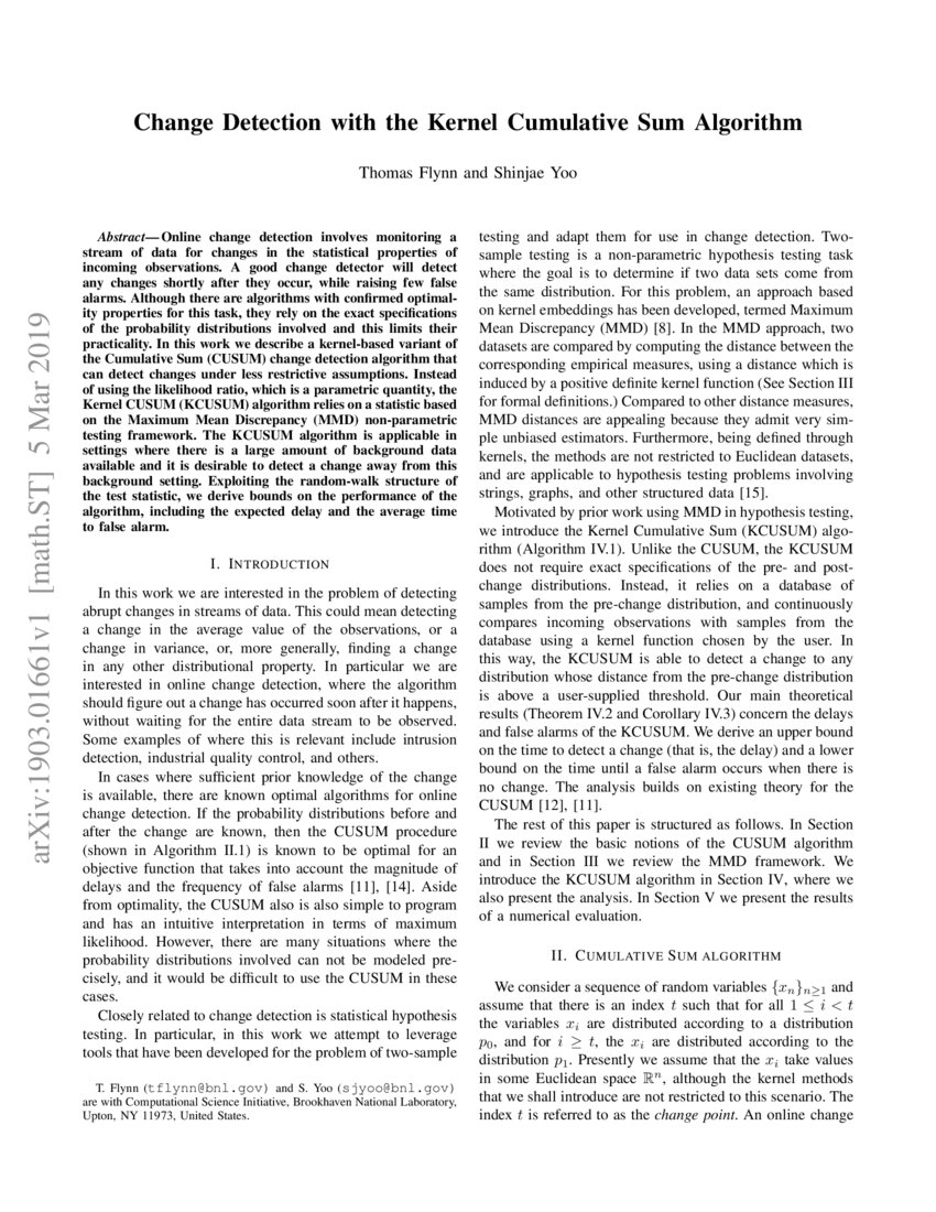 Change Detection with the Kernel Cumulative Sum Algorithm | DeepAI