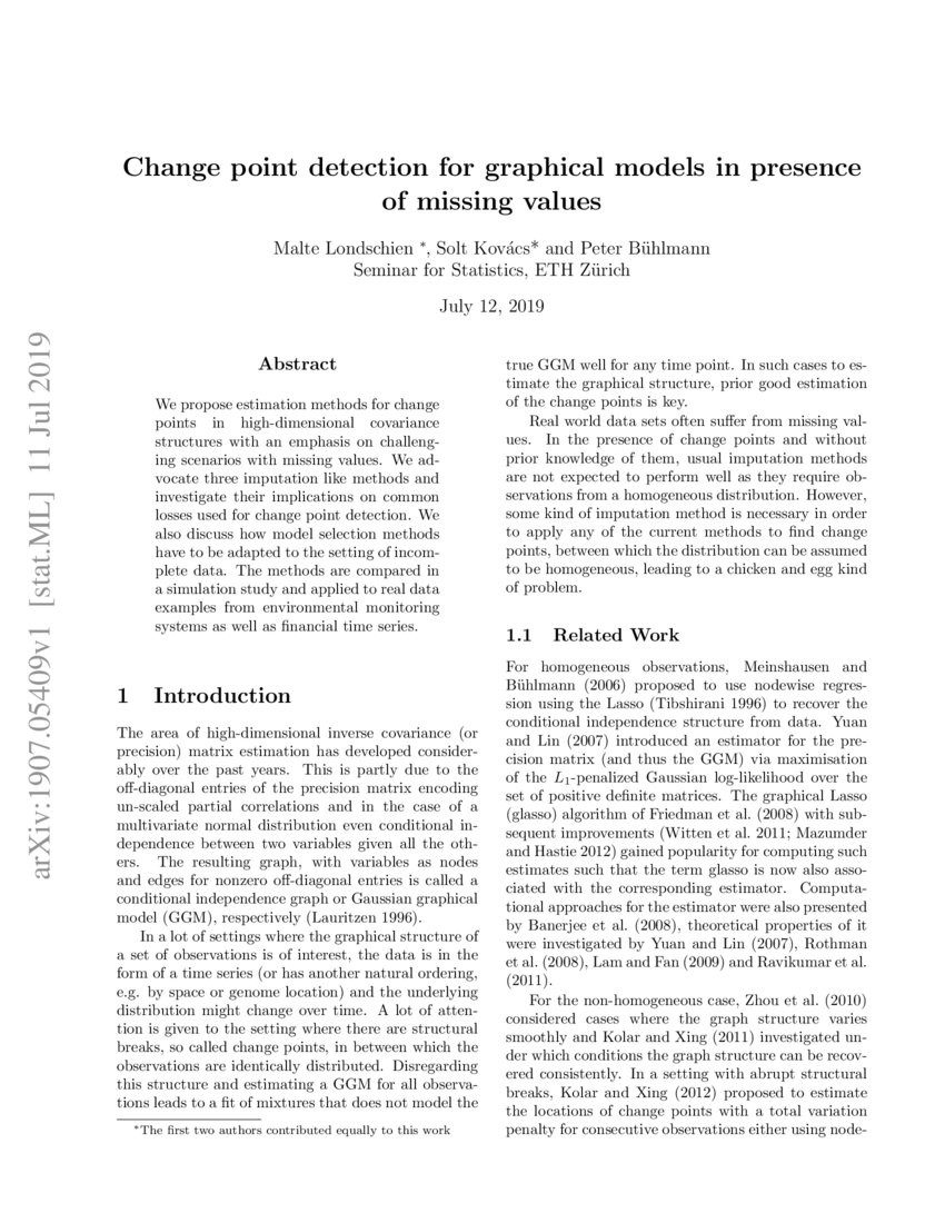 Change point detection for graphical models in presence of missing values | DeepAI