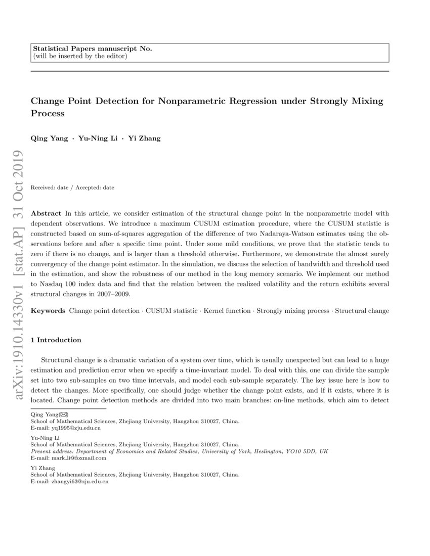 Change Point Detection for Nonparametric Regression under Strongly Mixing Process | DeepAI