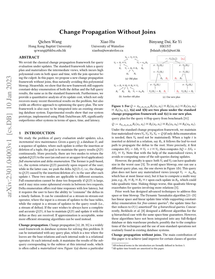 Change Propagation Without Joins | DeepAI