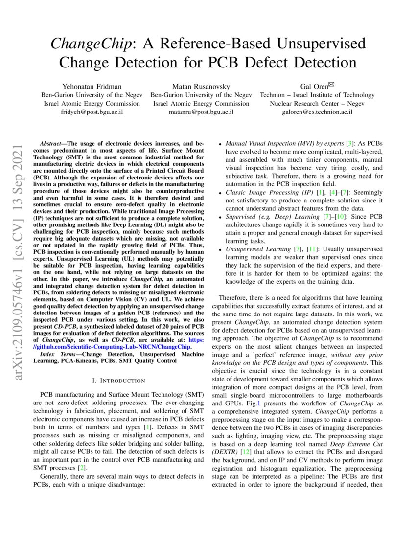 ChangeChip: A Reference-Based Unsupervised Change Detection for PCB Defect Detection | DeepAI