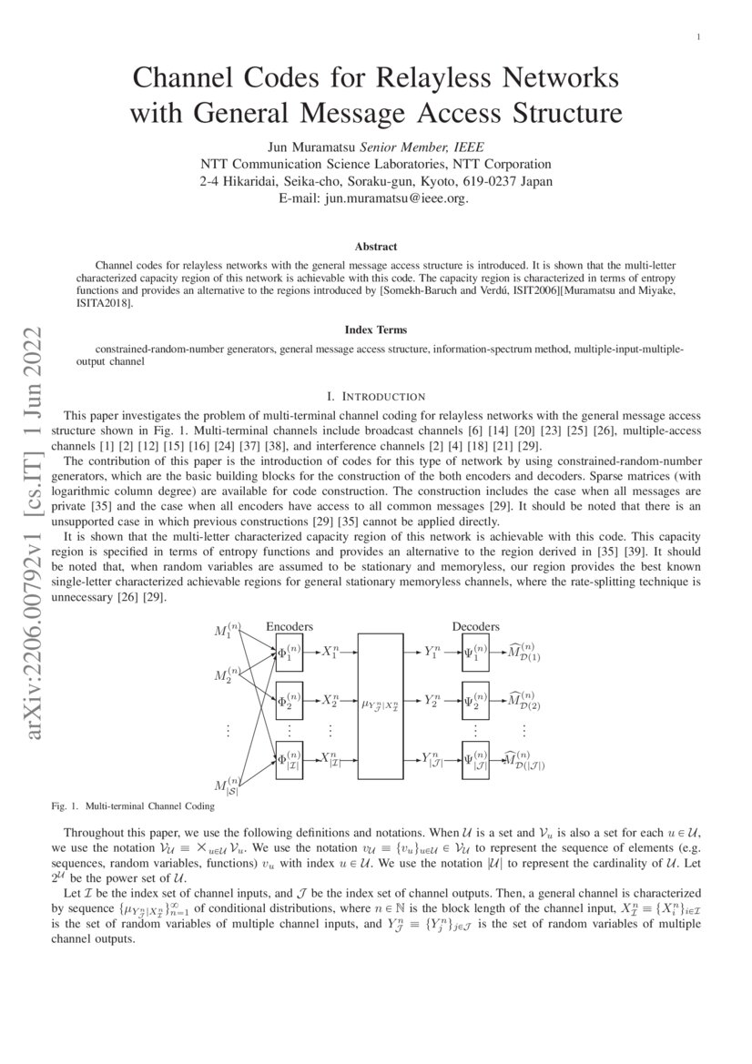 Channel Codes for Relayless Networks with General Message Access Structure | DeepAI