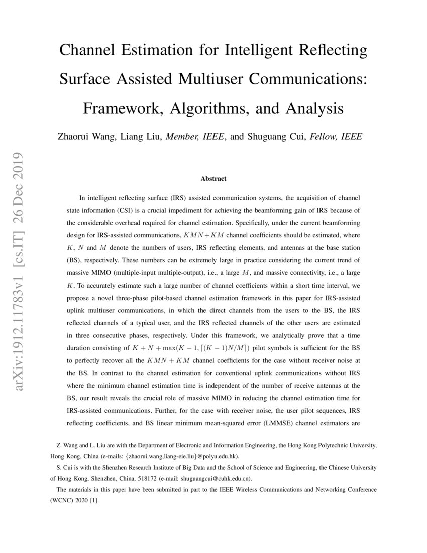 Channel Estimation for Intelligent Reflecting Surface Assisted Multiuser Communications ...