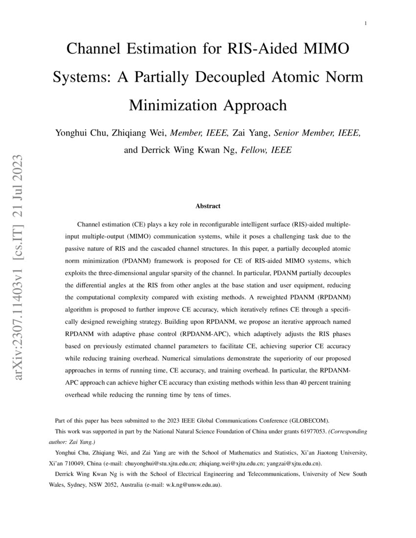 Channel Estimation for RIS-Aided MIMO Systems: A Partially Decoupled Atomic Norm Minimization ...