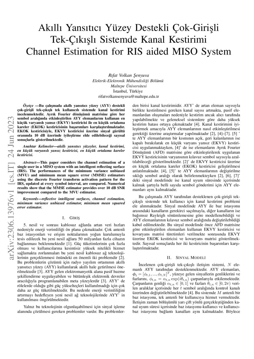 Channel Estimation for RIS aided MISO System | DeepAI