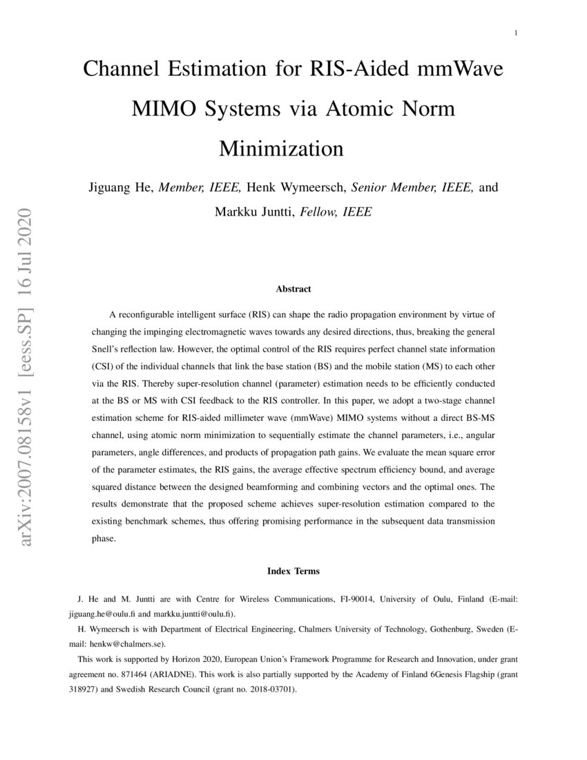 Channel Estimation for RIS-Aided mmWave MIMO Systems via Atomic Norm Minimization | DeepAI