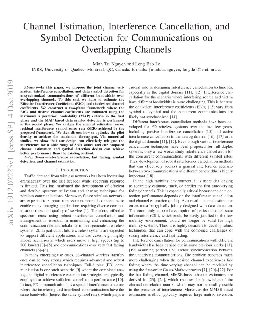 Channel Estimation, Interference Cancellation, and Symbol Detection for ...