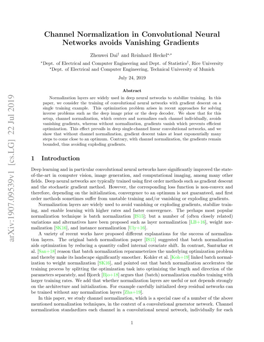 Channel Normalization in Convolutional Neural Network avoids Vanishing ...