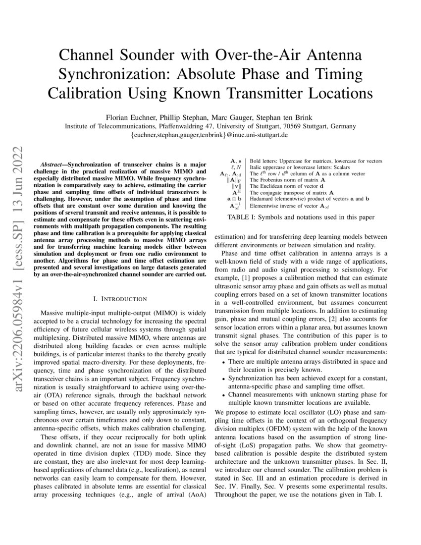 Channel Sounder with Over-the-Air Antenna Synchronization: Absolute Phase and Timing Calibration ...