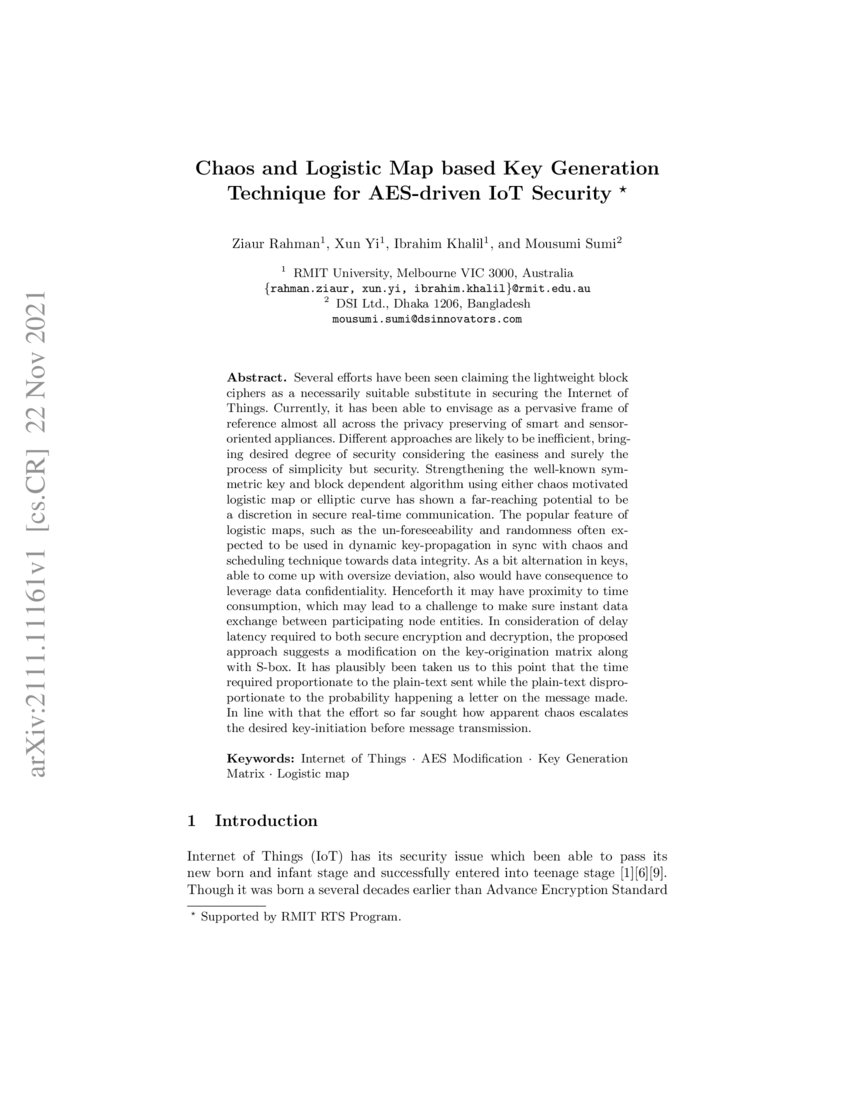 Chaos And Logistic Map Based Key Generation Technique For Aes Driven