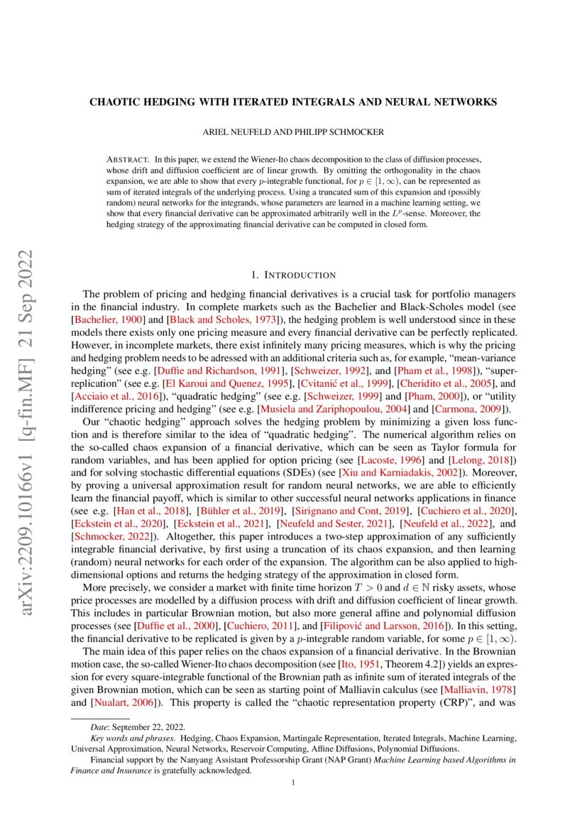 Chaotic Hedging With Iterated Integrals And Neural Networks Deepai
