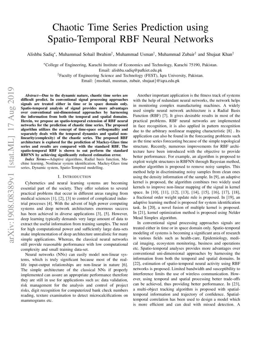Chaotic Time Series Prediction Using Spatio Temporal Rbf Neural