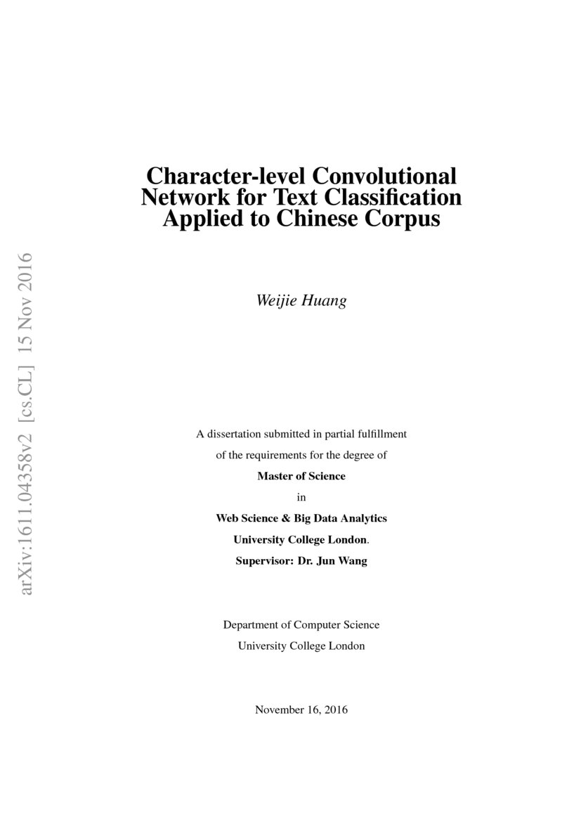 Character-level Convolutional Network for Text Classification Applied to Chinese Corpus | DeepAI