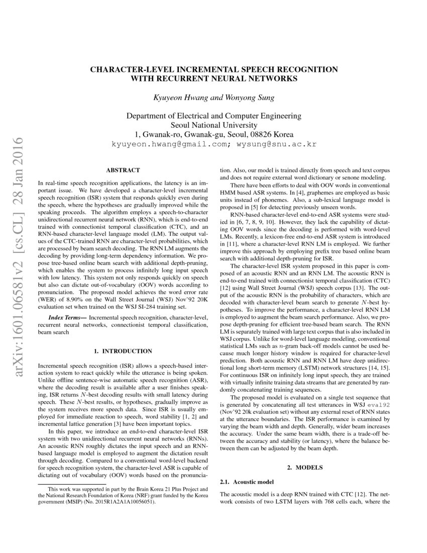 Character-Level Incremental Speech Recognition with Recurrent Neural Networks | DeepAI