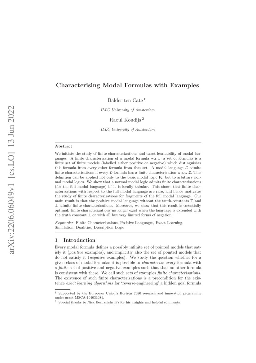 Characterising Modal Formulas with Examples | DeepAI