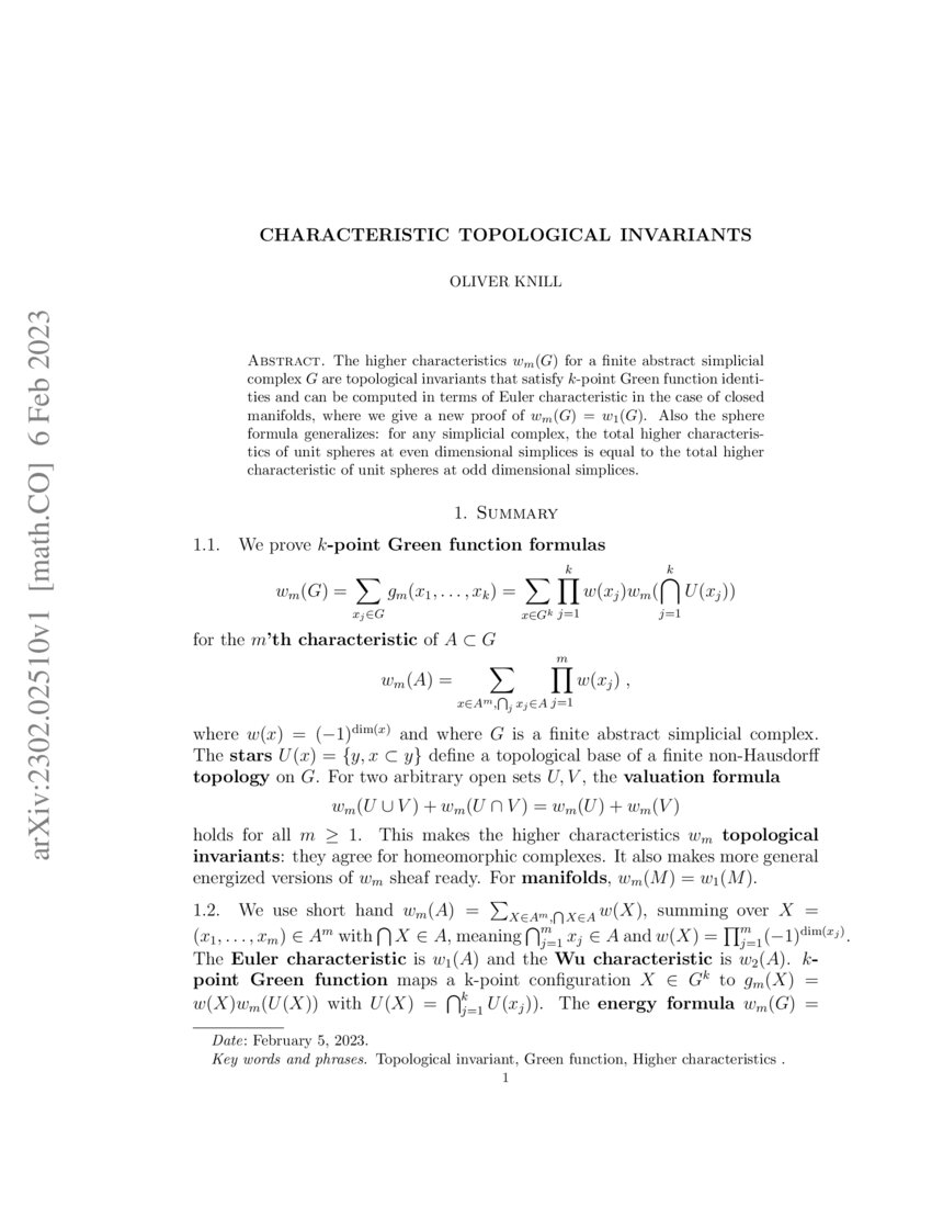 Characteristic Topological Invariants | DeepAI