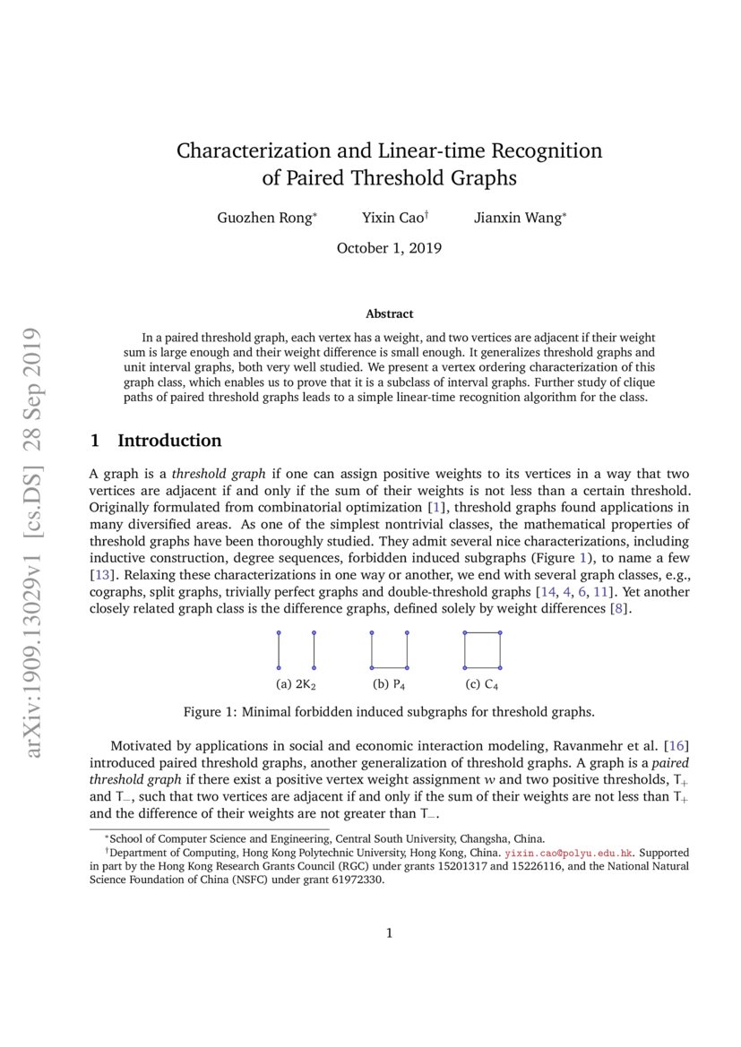 Characterization and Linear-time Recognition of Paired Threshold Graphs | DeepAI