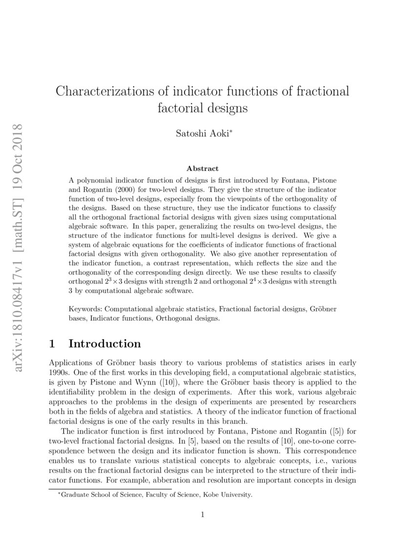 Characterizations Of Indicator Functions Of Fractional Factorial