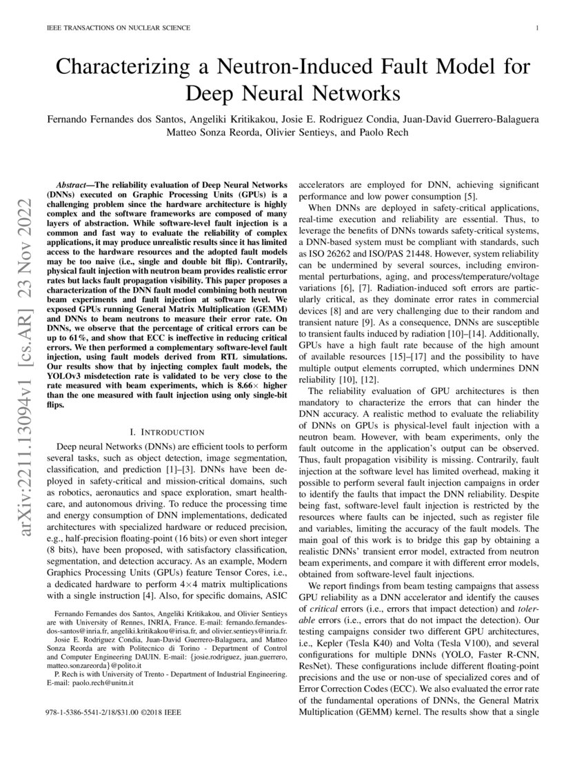 Characterizing A Neutron Induced Fault Model For Deep Neural Networks