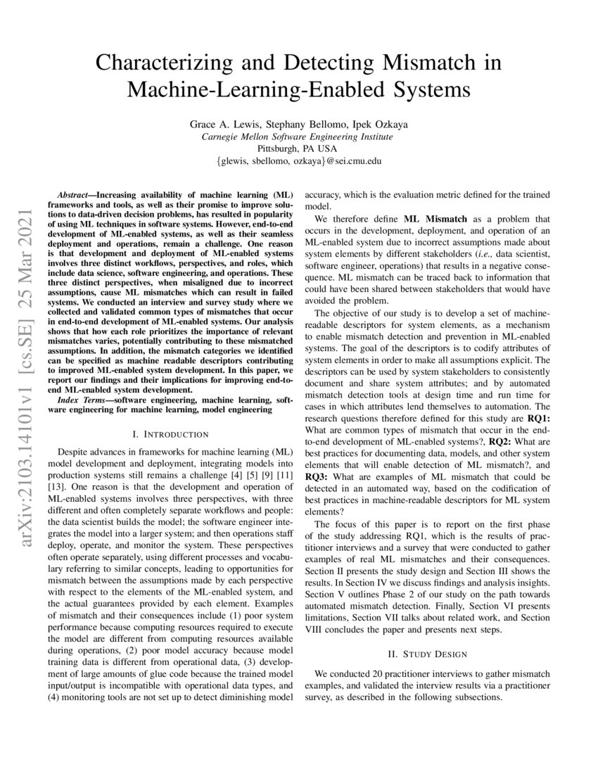 Characterizing and Detecting Mismatch in Machine-Learning-Enabled Systems | DeepAI