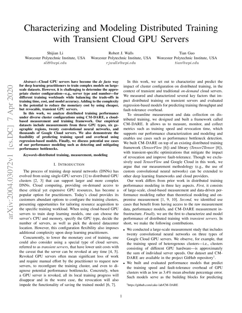 Characterizing and Modeling Distributed Training with Transient Cloud ... Characterizing and Modeling Distributed Training with Transient Cloud ...