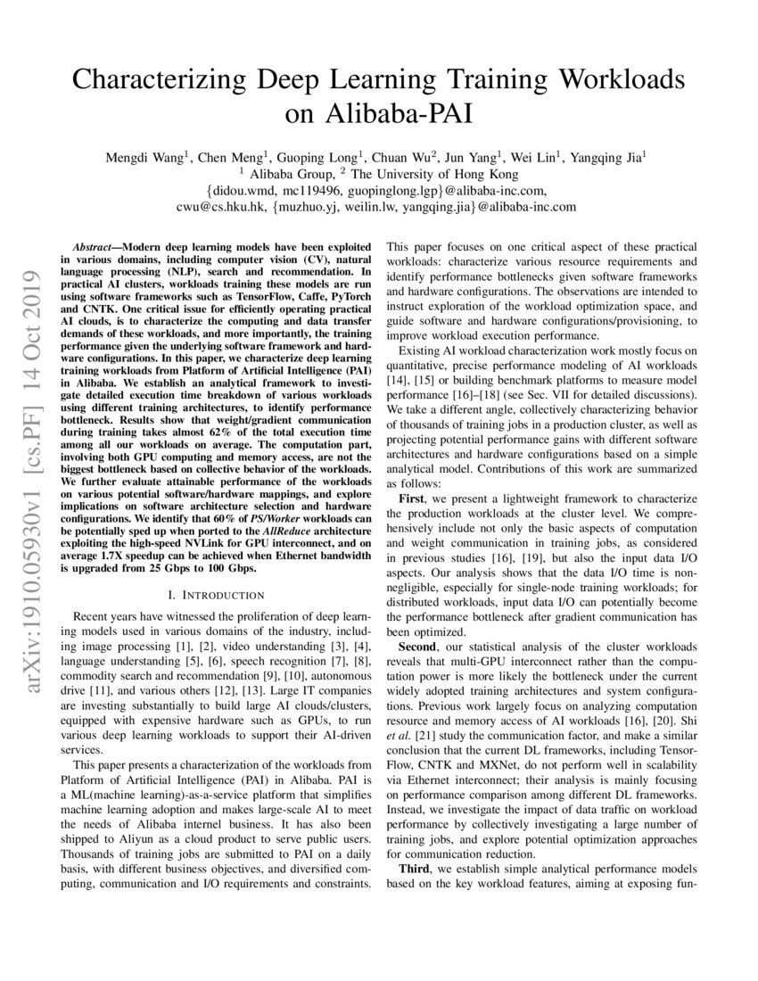 Characterizing Deep Learning Training Workloads on Alibaba-PAI | DeepAI